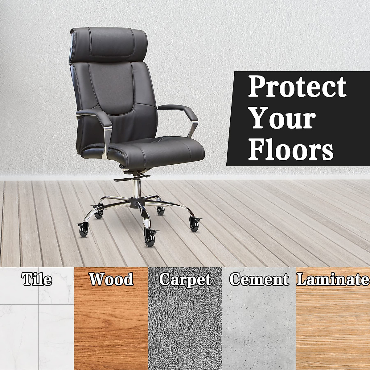 Office Chair Caster Wheels, Heavy Duty Chair Wheels 3 Inch, Safe for All Floors Including Hardwood, Universal Standard Stem Size Fits 99%, NOT Compatible for IKEA - with Brake (Set of 5)