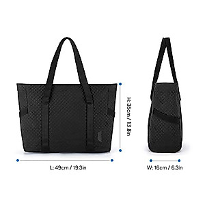 BAGSMART Large Tote Bag For Women, Shoulder Bag With Yoga Mat Buckle For Gym,Work,Travel,Black
