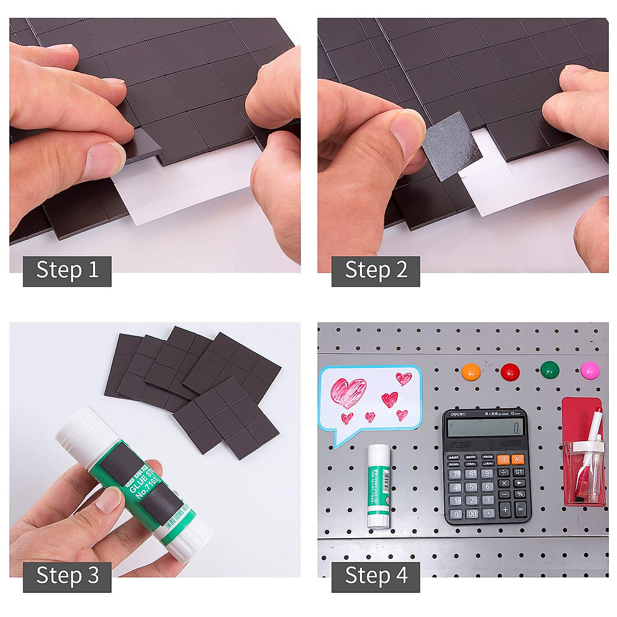 110Pcs Self Adhesive Magnets Squares Flexible Sticky Magnetic Strips Tapes Peel and Sticky Magnet Squares for DIY Crafts, School Art Projects, 4/5" x 4/5" x 0.08"