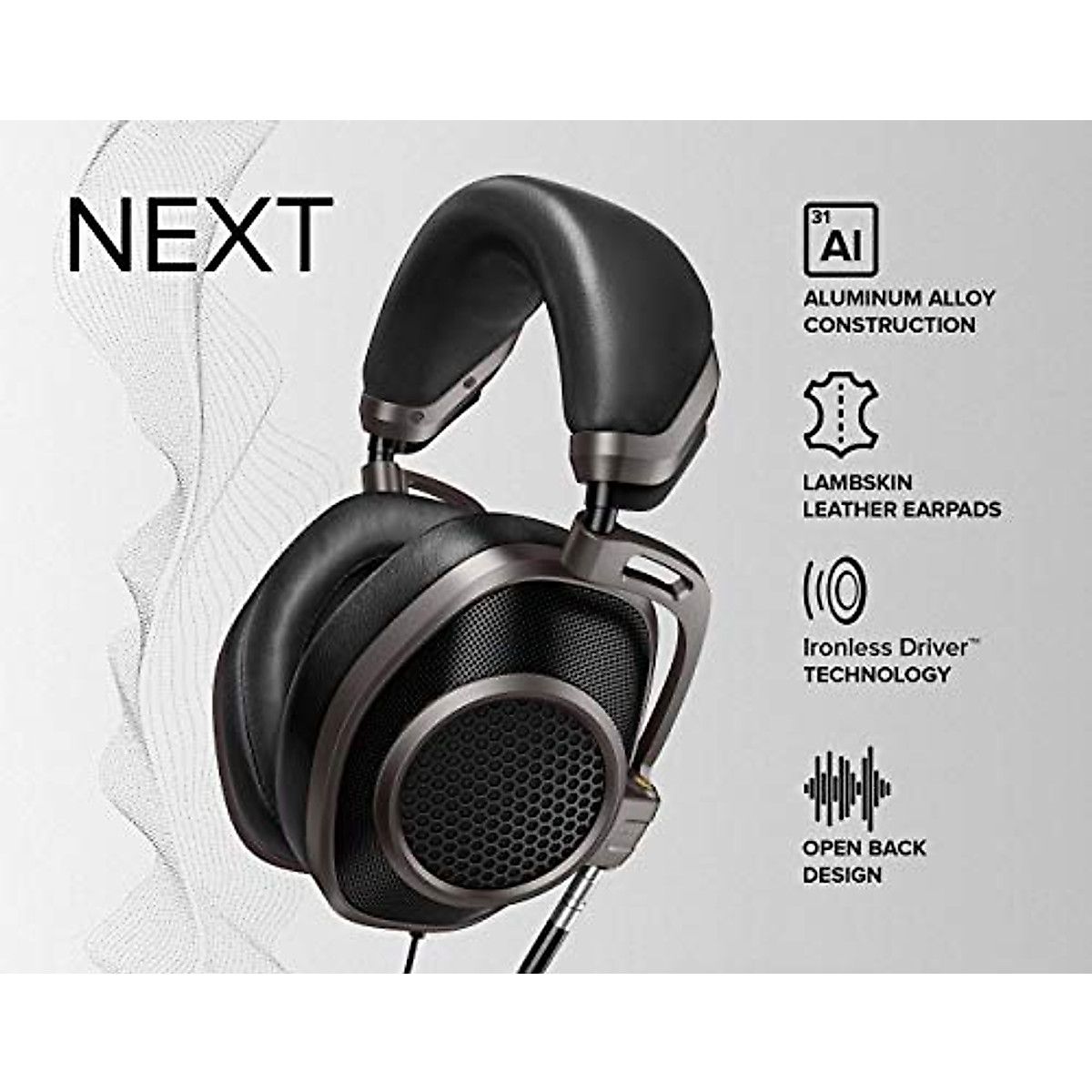 Cleer Audio NEXT Wired Audiophile Headphones - High End Lambskin Memory Foam Studio Earpads, Open Back, Alloy Structure, Innovative Ironless Magnesium Driver Units, Award Winning High-Resolution Sound