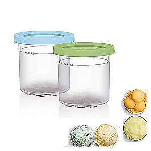 EVANEM 2/4/6PCS Creami Containers, for Ninja Creami Ice Cream Maker Pints,16 OZ Ice Cream Pints Reusable,Leaf-Proof for NC301 NC300 NC299AM Series Ice Cream Maker,Blue+Green-4PCS