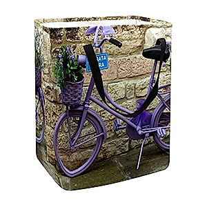 Bicycle Lavender Laundry Basket Large Cloth Organizer Bag Basket Foldable Laundry Hamper with Handles