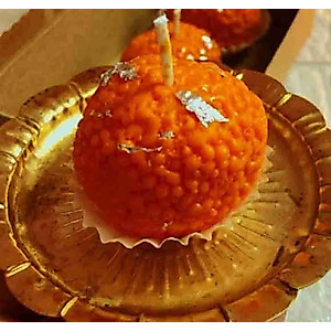 SKP Decor Hand Crafted Pure Soy Wax Scented Ladoo Shape Candle | Designer Candle for Ganesh Chaturthi Decorations Set of 6 Pcs (Red and Rose Scent)