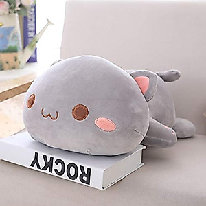 Jensquaify Cat Stuffed Animals, Soft Cat Plush Pillow Kitten Stuffed Animal Toy Gifts for Kids (Grey Round Eyes, 19.6")