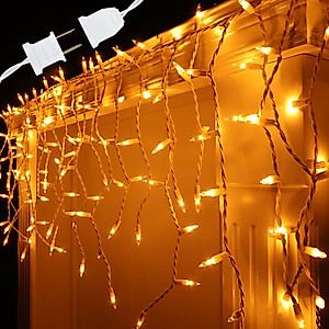 Brizled Christmas Icicle Lights, 17.34ft 300 Count Tradition Icicle Lights, Warm White Icicle String Lights White Wire, 120V UL Listed Connectable Christmas Lights Indoor Outdoor for Xmas Wedding Home
