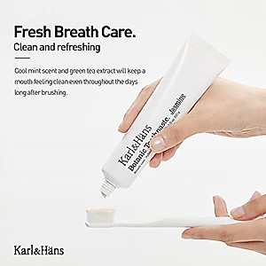Karl&Hans Botanic Jasmine Toothpaste with Fluoride - Natural, Delicate Jasmine Mint Flavor with Rosemary and Green Tea Extracts for Fresh Breath Care and Gum Health, 3.5 oz