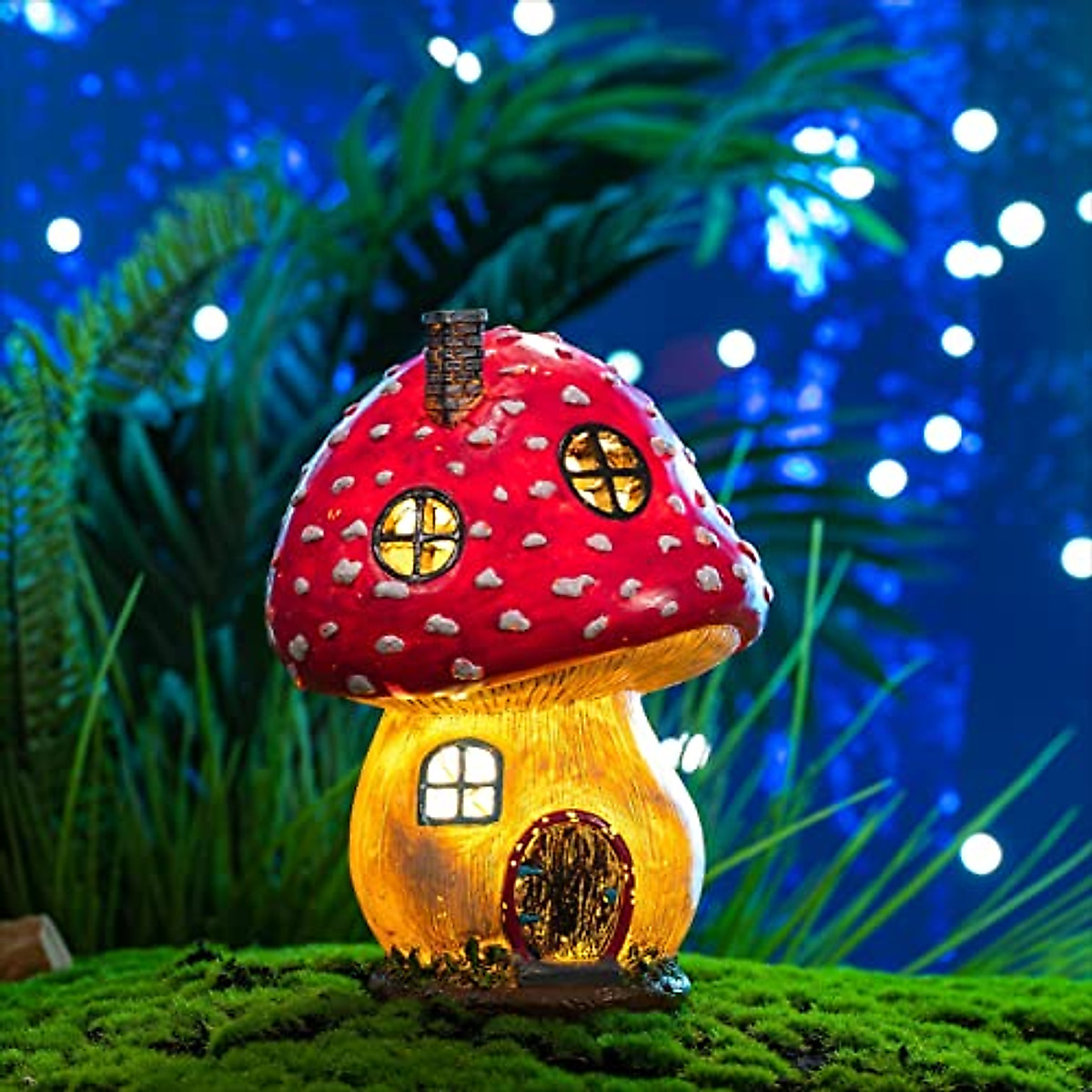 TERESA'S COLLECTIONS Mushroom Garden Statues Pink Fairy House Solar Light for Home and Outdoor Decor,Resin Garden Miniature Yard Art for Patio Deck Porch Decorations, 7.5 inch