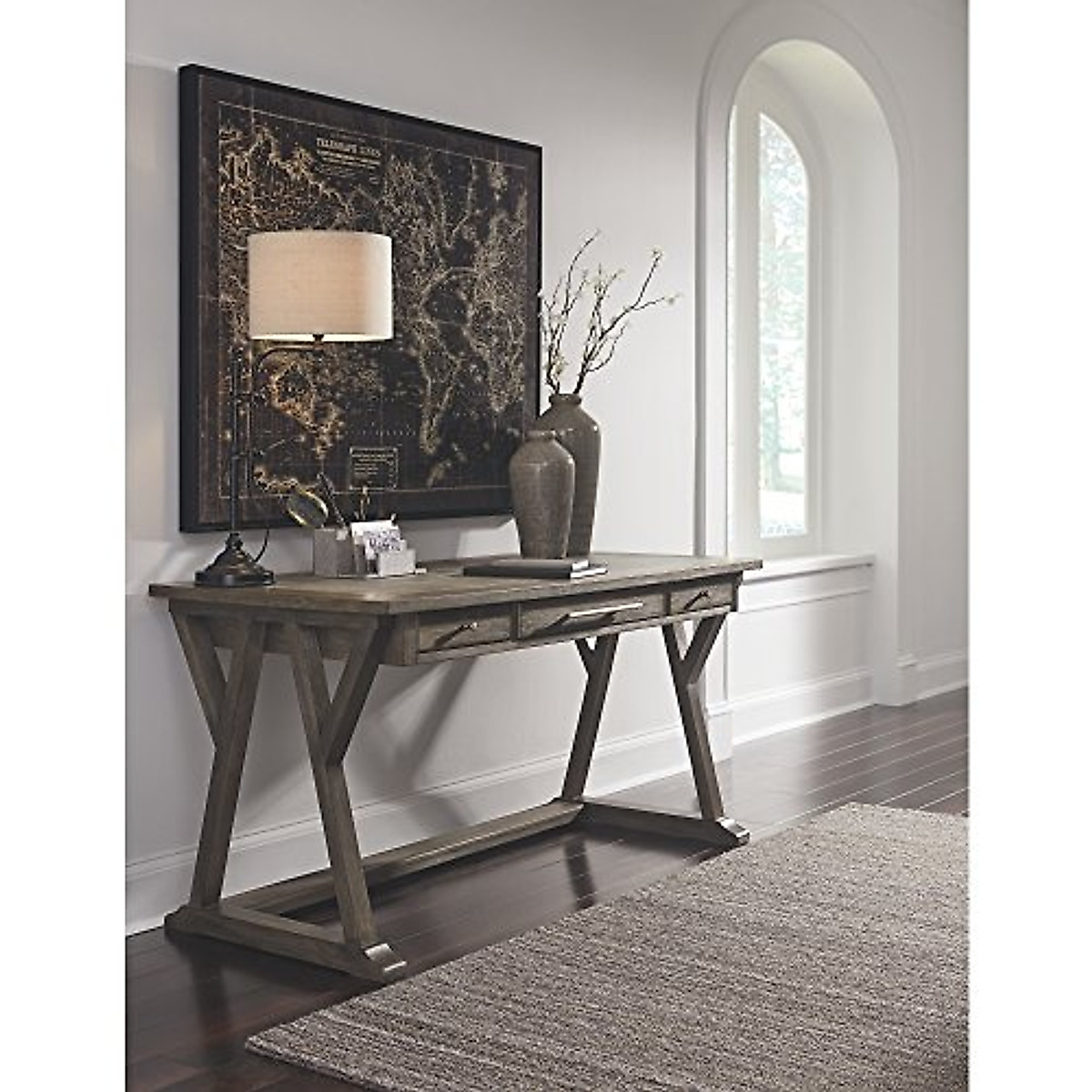 Signature Design by Ashley Luxenford Rustic Farmhouse 60" Home Office Desk with Drawers, Distressed Gray