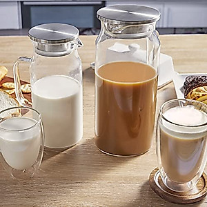 2 Liter 68 oz Glass Pitcher with Lid and Spout, Bivvclaz Glass Water Pitcher for Fridge, Glass Carafe for Hot/Cold Water, Iced Tea Pitcher, Large Pitcher for Coffee, Juice and Homemade Beverage