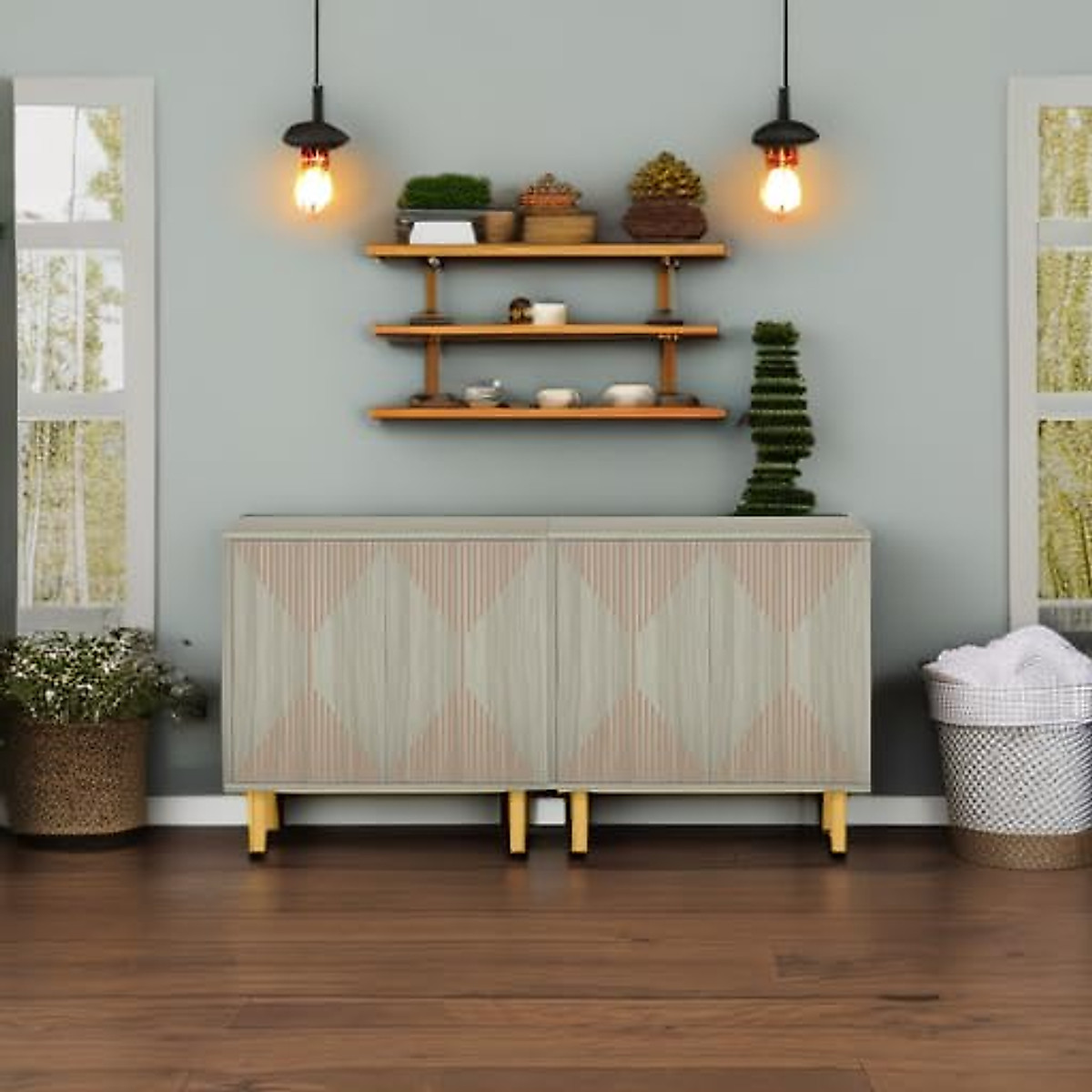 Tribesigns Modern Grey Storage Cabinet Set, Freestanding Floor Cabinet, Classic 59 inches Sideboard, Wood Buffet Cabinet with Doors, Large Storage Cabinet for Living Room, Dining Room, Garage