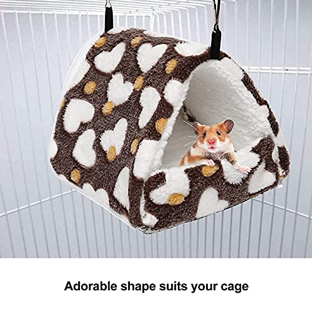 Petmolico Hamster Hammocks Tent Bed, Warm Plush Guinea Pig Bedding Hut Shed Hideout Sleeping Cage Nest Accessories for Guinea Pig Ferret Hedgehog Squirrel Chinchilla, Large, Coffee