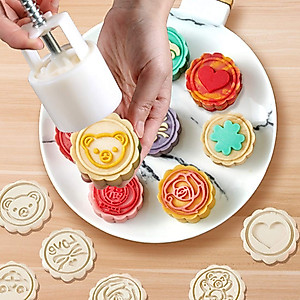 Mooncake Molds 50g with 8 Stamps, Chinese Mid-Autumn Festival Cookie Stamp Set Hand Press Moon Cake Mold DIY Pastry Tool Fondant Cutters Set for Gum Paste, Sugarcraft Candy, Cake Molds for Baking