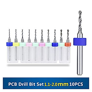 VIEUE Drill Bits 10 Pack 1.1-2.05mm PCB Drill Bit Set 3.175mm Shank PCB Micro Drill Bit Carbide Bit Set (Color : PCB1.55 10PCS)