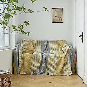 DECMAY Cotton Bohemia Throw Blanket, 5-Layer Super Soft Cozy Warm Blanket for Bed Couch. Full/Queen Size（Khaki,80"X91"