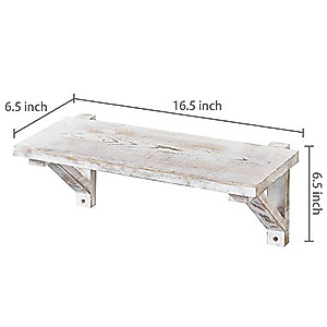 MyGift Wall Mounted Floating Shelves - 16.5 Inch Whitewashed Wood Decorative Shelf with Wooden Brackets, Set of 2
