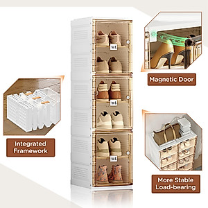 ANTBOX Shoe Organizer Storage Box, Portable Folding Shoe Rack for Closet with Magnetic Clear Door,Large Sneaker Cabinet Bins Sturdy Easy Assembly 10 Layers-10 Grids