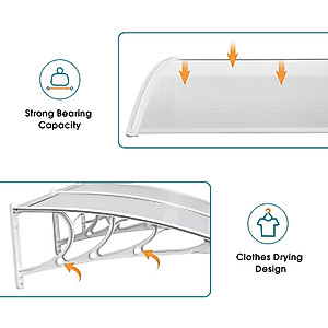 MCombo 39 x 78 inch Window Awning Outdoor Polycarbonate Front Door Patio Cover Garden Canopy 6055-4080 (40"×80") (Solid White Bracket/Clear Board)