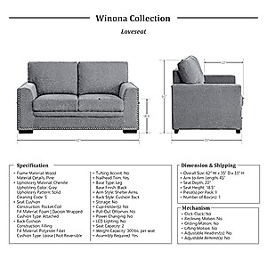 Lexicon Winona Living Room Loveseat, Gray