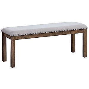 Signature Design by Ashley Moriville Farmhouse 36” x 30” Dining Extension Table, Seats up to 8, Brown & Moriville Casual Rustic Upholstered Dining Bench, Grey & Brown