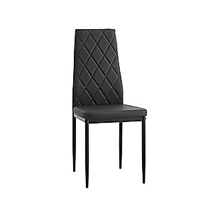 YISH W24138516 PU Leather Dining Chairs Armless Side Set of 4 with Metal Legs, Cushioned Seat Accent Backrest Living Room Kitchen Lounge, Black