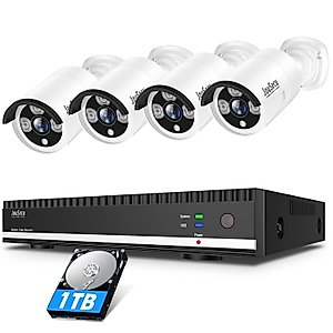 JouSecu Wired Security Camera System 4pcs 5MP Wired HD Outdoor POE IP Cameras, 3K 8CH NVR with 1TB HDD, True Plug & Play Home CCTV for Night Vision 24/7 Recording