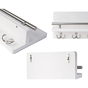 Comfify Key Holder for Wall - Natural Pine Wood Texture, Modern Decorative Finish, Metal Key Hooks with Mail Organizer/Sorter Slot White