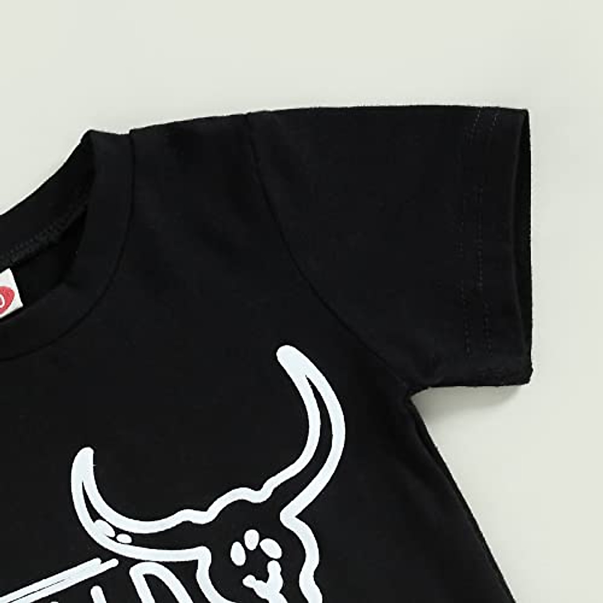 Amiblvowa Cute Western Baby Boy Summer Clothes Cow Print T Shirt Jogger Shorts Set Newborn Toddler Cowboy Country Outfit (Black Beige, 18-24 Months)