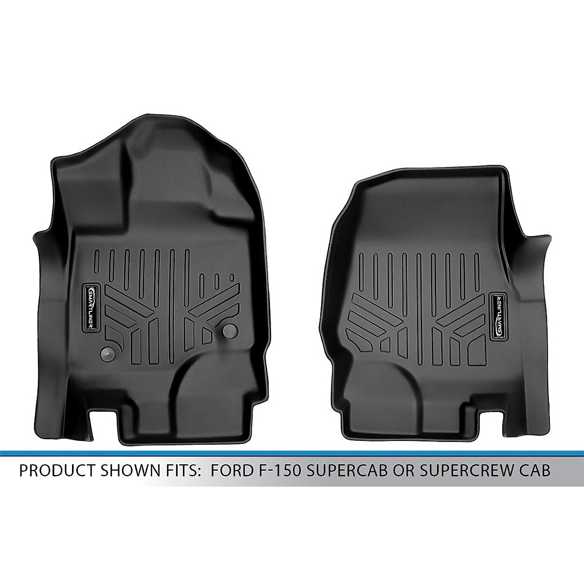 SMARTLINER Custom Fit Floor Mats 1st Row Liner Set Black Compatible with 2015-2022 Compatible with Ford F-150 SuperCab or SuperCrew Cab