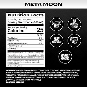 PRIME Hydration META MOON | Sports Drinks | Electrolyte Enhanced for Ultimate Hydration | 250mg BCAAs | B Vitamins | Antioxidants | 2g Of Sugar | 16.9 Fluid Ounce | 12 Pack