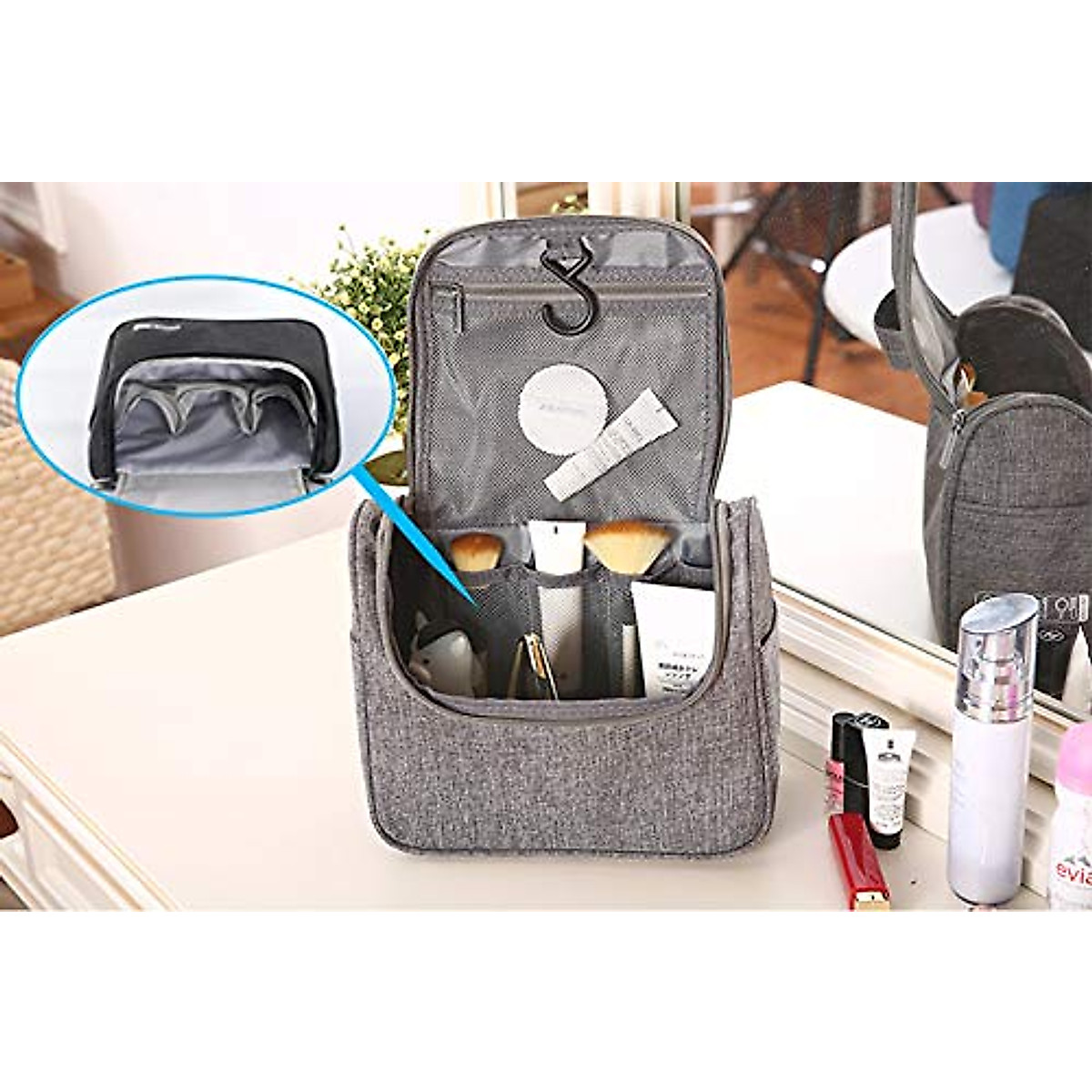 Homthumb Hanging Toiletry Bag for Women and Men,Water-resistant Travel Cosmetic Makeup Organizer Bag for Bathroom Shower,Grey