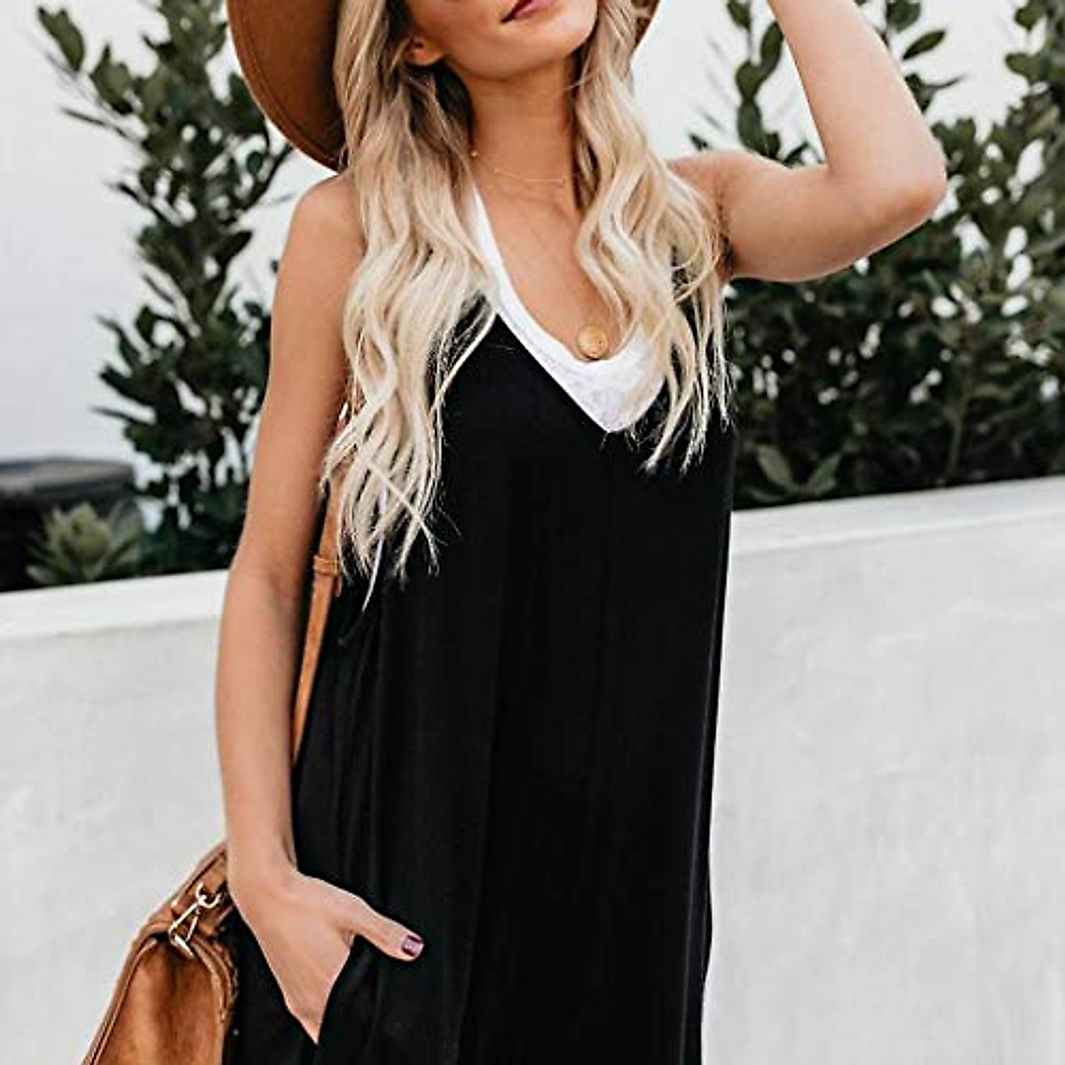 Mitiy Womens Casual Loose Sleeveless Spaghetti Strap Wide Leg Pants Jumpsuit Rompers