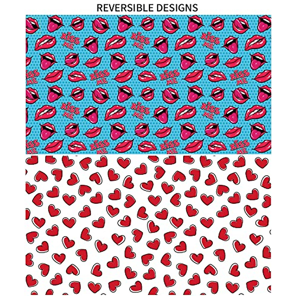 CAMKUZON Reversible Wrapping Paper for Valentine's Day, Birthday, Wedding, Holiday - 3 Large Sheets Red Lip with KISS ME and Heart Design Gift Wrap - 27 Inch X 39.4 Inch Per Sheet
