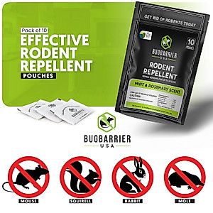 BugBarrier's Extra-Strength Mouse Repellent Pouches, USDA 99% Biobased, Peppermint & Rosemary Oils Repel Mice Nesting & Freshen Air in Car, RV, Boat, Garage, Shed, Cabin Made in The USA (Pack of 10)
