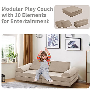 hoopyosms 10 pcs Modular Kids Play Couch, Toddlers Play Couch for Fun Play Time, Convertible Kids Foam Sofa for Playroom Bedroom, Indoor Use