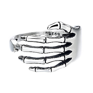 Generic Stainless Steel Skull Rings Men Women Vintage Gothic Ring Biker Punk Rocker Skelton Hand Wrap Band Ring Skull Hand Open Band Ring Adjustable Skull Ring Xmas Birthday Party 1.65x1.5CM