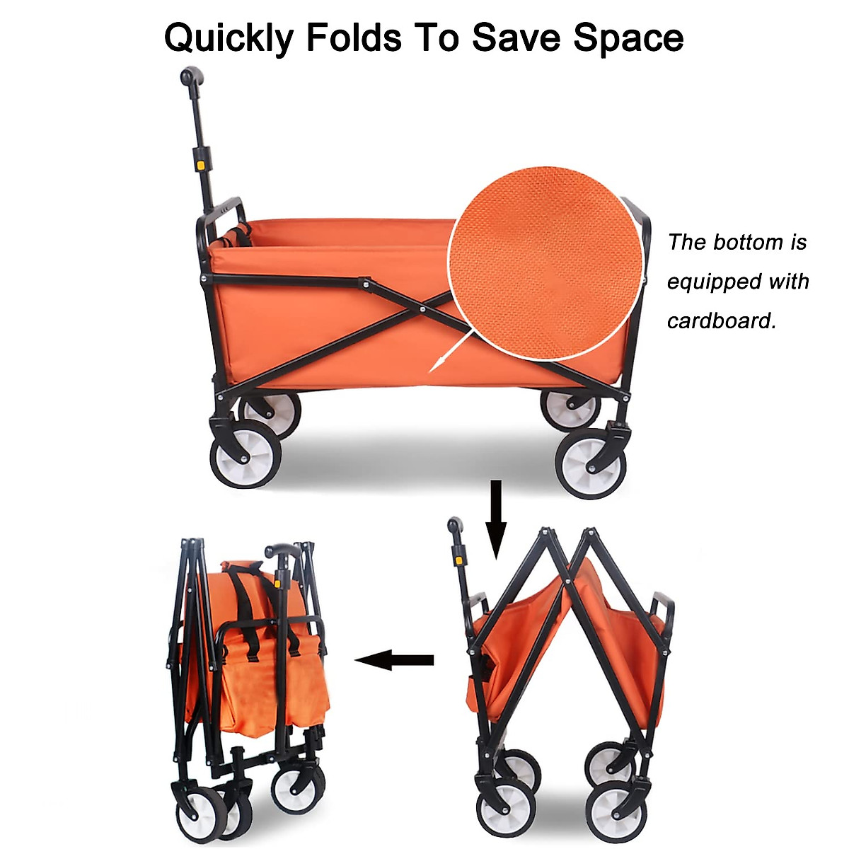 Outdoor Collapsible Wagon Seamless White Waves a Dark Blue Textured for Hoop Surface Packaging Camping Shopping Garden Cart Heavy Duty Wagon Adjustable Portable Utility Folding Wagon with Wheels