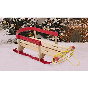 Superio Children Wooden Sled, Snow Sled for Toddlers, Kids Sleigh with Pull Ropes, Baby Sled, Red (Wooden Sled)