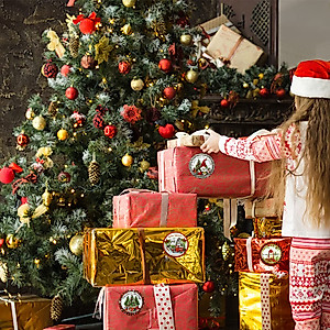 1.5" Merry Christmas Stickers Labels Roll 6 Designs Buffalo Plaid Sticker Labels Christmas Greeting Tree Gnome Xmas Decorative Envelope Seals Label Stickers for Cards Boxes,500 Labels Per Roll