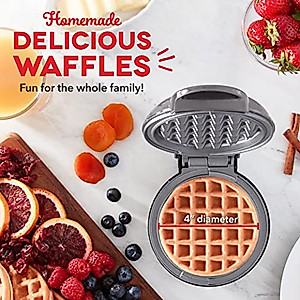 DASH Deluxe Mini Maker for Individual Waffles, Hash Browns, Keto Chaffles with Included Brush and Cord Wrap, and Easy to Clean Non-Stick Surfaces, 4 Inch, Storm Grey