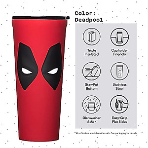 Corkcicle x Marvel Deadpool Insulated Coffee Mug with Lid, 24 oz – Cupholder Friendly Travel Coffee Tumbler Keeps Drinks Cold 9hrs, Hot 3hrs