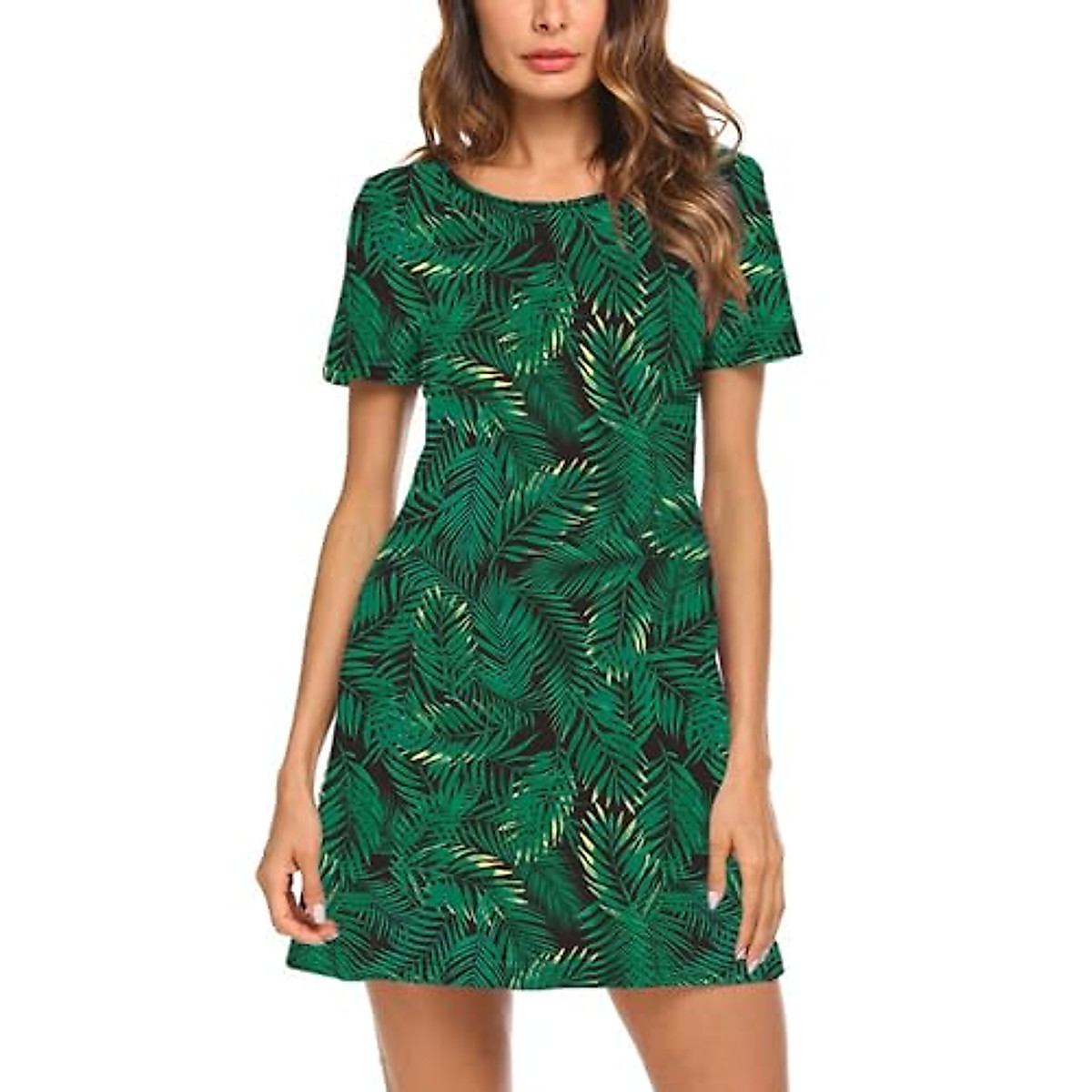 Feager Hawaiian Dresses for Women Tropical Dresses Summer Beach Tshirt Dress Sundress Leaf Green XXL