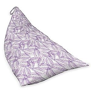 Ambesonne Pastel Lounger Chair Bag, Monochrome Leafage Pattern Foliage of Feminine Nature Plants Gardening Theme, High Capacity Storage with Handle Container, Lounger Size, Lilac and White