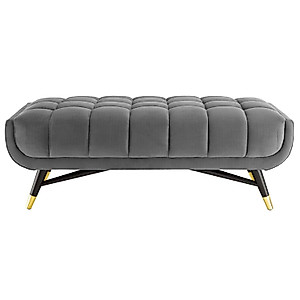 Modway Adept 47.5" Performance Velvet Bench in Gray, 47.5 Inches