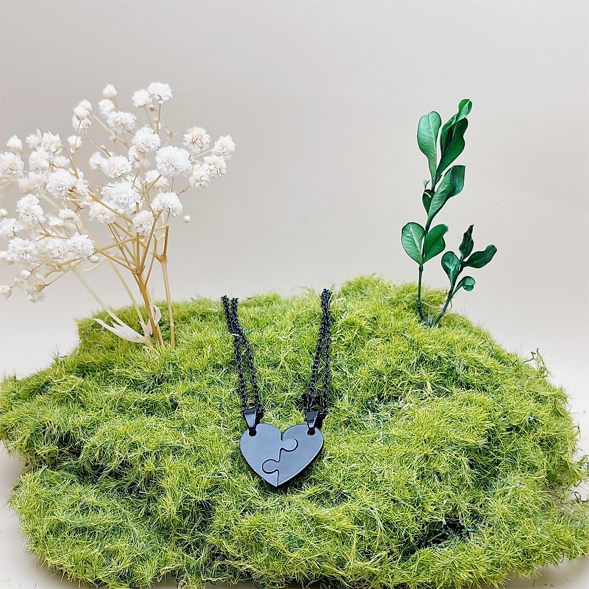 JOYA GIFT 2 Pieces Gold Stainless Steel Heart-shaped Necklace Puzzle set Black Couple Necklace His and Her Pendant Necklaces Matching for Boyfriend Girlfriend Best Friends Jewelry Gift