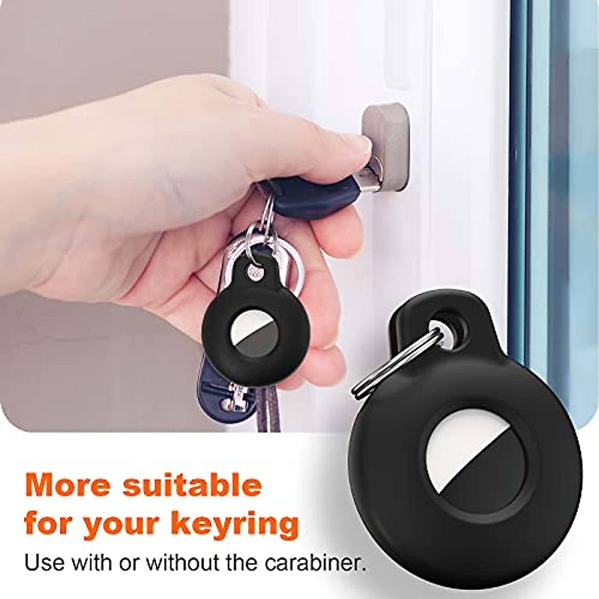 Koaichi Compatible with AirTag Case, Scratch-Resistant, Easy to Carry, Silicone Protective Cover with Carabiner - Black