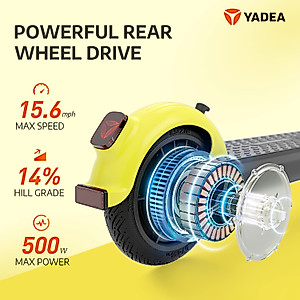 Yadea Electric Kick Scooter KS Adults Electric Scooter-KS6 500W Motor(Ver.KS3 300W), 34 Miles Long Range(Ver.KS3 12 Miles) & 18.6MPH(Ver.KS3 15.6MPH), with Self-Healing Tubeless/Hollow Honeycomb Tires