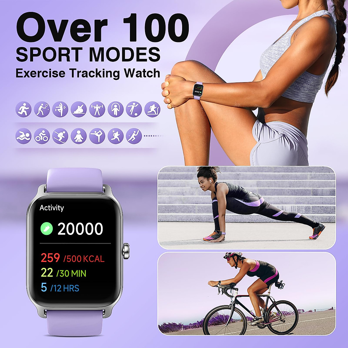 Quican Smart Watches for Women, iOS Android Phones Compatible, Waterproof Fitness Tracker Smartwatches with Call, Alexa Voice, Heart Rate Monitoring, Sleep Tracking, 1.8 Inches (Wisteria)