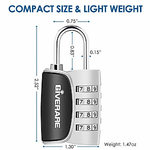 GIVERARE 2 Pack Combination Lock, 4-Digit Padlock Keyless, Resettable Luggage Locks for Backpack, Gym & School & Employee Locker, Weatherproof Travel Lock for Fence, Backyard Gate, Hasp, Case-Silver