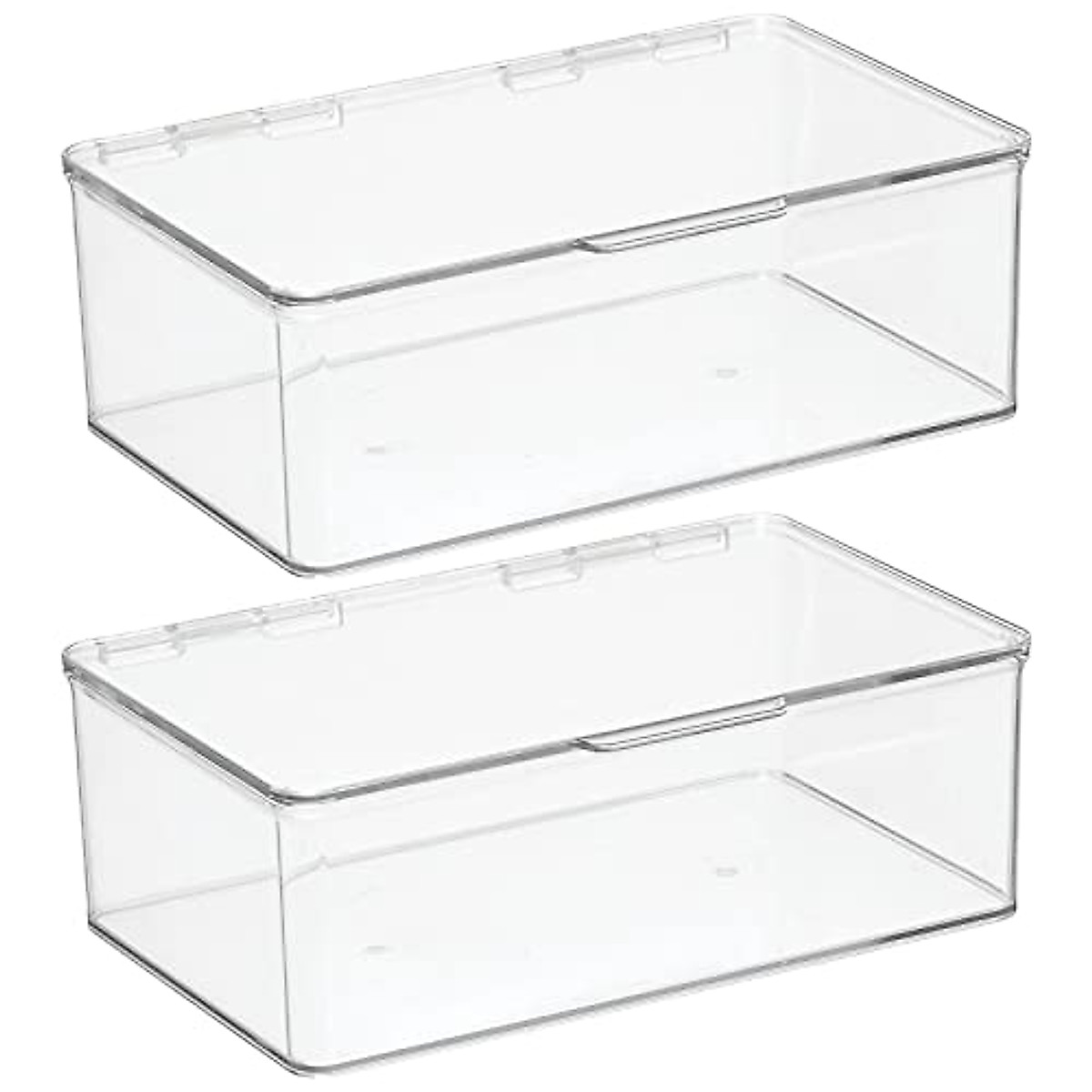 mDesign Plastic Kitchen Pantry and Fridge Storage Organizer Box Containers with Hinged Lid for Shelves or Cabinets, Holds Food, Snacks, Canned Drinks, Seasoning, Condiments, or Utensils, 2 Pack, Clear