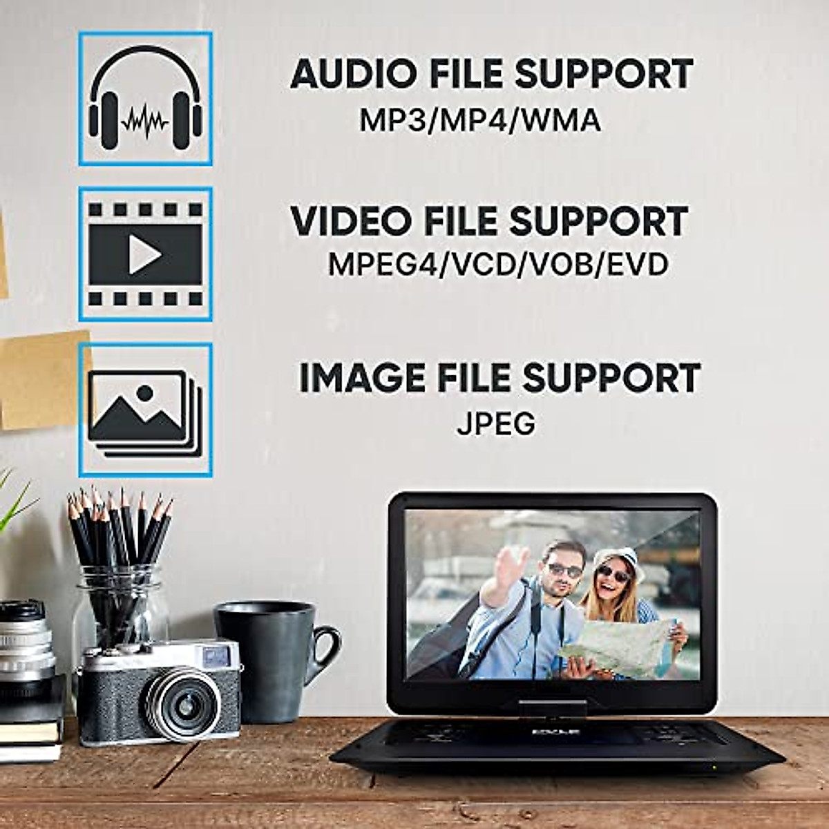 Pyle 17.9" Portable CD/DVD Player - Multimedia Disc Player w/Hi-Res HD Swivel Screen, Rechargeable Battery, USB/SD Support - Includes Earphone, Cigarette Lighter Car Charger, Remote Control